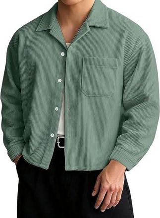 Generic Chemise en velours c&ocirc;tel&eacute; &agrave; manches longues pour homme - Coupe droite - Veste dautomne et dhiver - Avec poches &agrave; rabat - Chemise en velours c&ocirc;tel&eacute; - P