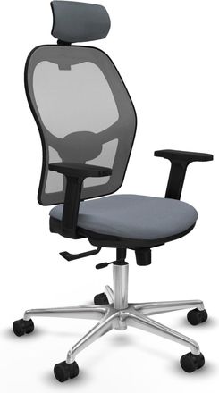 Piqueras y Crespo Ergonomischer Telearbeitsstuhl mit 2D-Armen, h&ouml;henverstellbare Lendenwirbelst&uuml;tze und h&ouml;henverstellbares Kopfteil, Grau/Grau