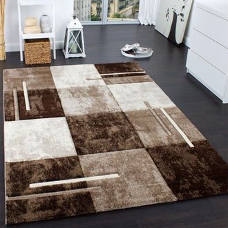 Paco Home Designer Teppich Modern mit Konturenschnitt Karo Muster Marmor Optik Braun Creme, Gr&ouml;sse:200x290 cm