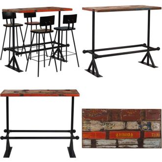vidaXL Bar-Set 5-tlg. Altholz Massiv Mehrfarbig - Altholzm&ouml;bel - Industrielles Design - Bartisch - Barhocker - Vintage M&ouml;bel - Home & Living