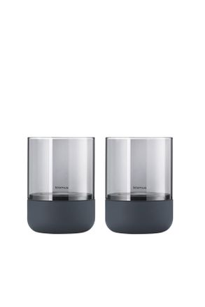 Blomus Windlichtset Calma, Dunkelgrau, Glas, Stein, 9.5 cm, Glaseinsatz, Dekoration, Windlichter & Laternen, Windlichter