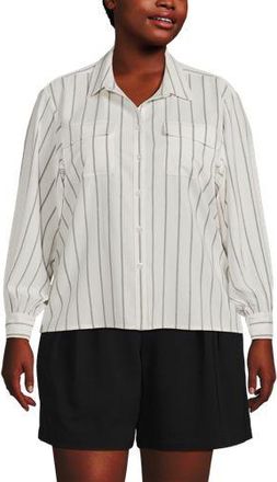 Lands End Utility-Bluse Knitterfrei, Damen, Gr&ouml;&szlig;e:52-54 plus, Wei&szlig;, Polyester, by Lands End