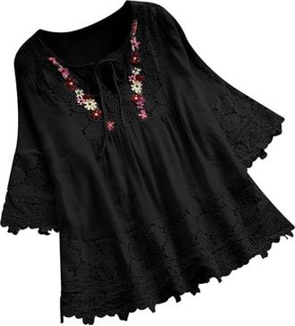 Generic Tunique ample pour femme avec bordure en dentelle | Haut doux et l&eacute;ger pour l&eacute;t&eacute;, le quotidien, les voyages et les tenues d&eacute;contract&eacute;es, Noir, 3XL