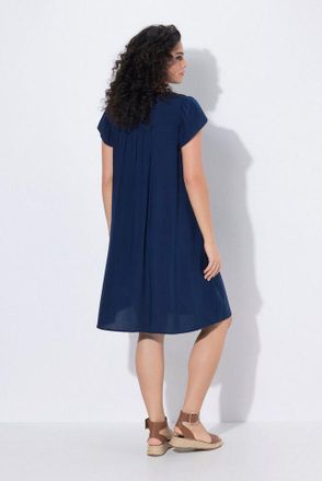 Ulla Popken Midikleid Kleid A-Linie V-Ausschnitt &Auml;rmelr&uuml;sche