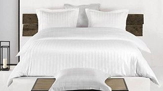 De Witte Lietaer Bettwäsche Zygo Bettbezug + 2 Kissenbezüge mit Lenkrad gekämmte Baumwolle weiß 260 x 220 cm