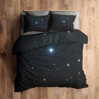 Generic Bettw&auml;sche 135x200 cm Sterne 3 Teilig Bettbezug 135 x 200 Schwarze Muster Bettw&auml;sche-Sets 3D Weiche Mikrofaser Bettbezug Set mit Rei&szlig;verschluss + 2 Ki