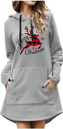 Generic Robes amincissantes 2026 pour femmes, chandail &agrave; capuche de No&euml;l d&eacute;contract&eacute;, manches longues, cordon de serrage, l&eacute;ger, imprim&eacute;, robe pull longueur, 