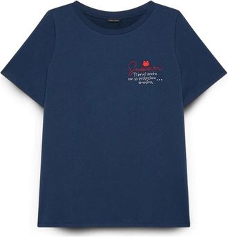 Fiorella Rubino Femme, Tops, Bleu, Taille: 44 FR T-shirt en coton avec inscription