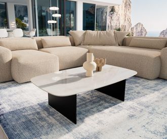 DELIFE Couchtisch Edge Boot 120x70 cm Keramik Onyx Champagne Salto Metall Schwarz, Couchtische