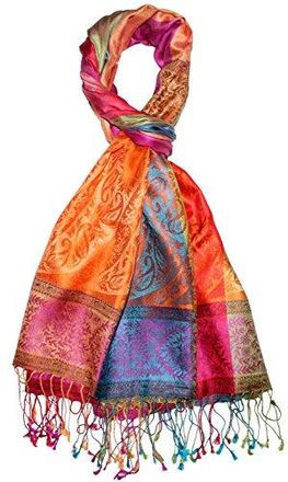Lorenzo Cana Pashmina pour lhomme - &eacute;charpe de 100% soie avec les mesures de 70 x 190 cm - fait &agrave; la main - souple &eacute;l&eacute;gant en rose saumon orange bleu vert rouge vi