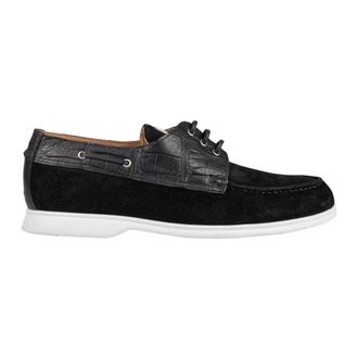 Kiton Homme, Chaussures, Noir, Taille: 40 1/2 EU Mocassin en cuir avec inserts en cuir de crocodile
