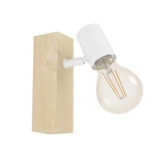 Eglo Wandlampe Townshend 3, Vintage Wandleuchte im Industrial Design, Retro Lampe aus Stahl und Holz, wei&szlig;, braun, E27 Fassung, FSC Zertifiziert