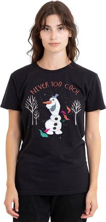 Disney Frozen Frozen Olaf Never Too Cool Ladies T Shirt, Black, Large