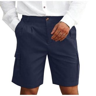 Generic Short court pour homme, avec fermeture &eacute;clair et poche boutonn&eacute;e, longueur genou, pantalon de travail d&eacute;contract&eacute;, Marine, 3XL