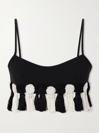 Bode Folly Bustier Aus Woll-cr&ecirc;pe Mit Troddeln - Schwarz