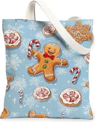 Generic Sacs fourre-tout en toile de pain d&eacute;pices, motif biscuits festifs, sacs de courses r&eacute;utilisables, sacs de courses fantaisie, l&eacute;gers et lavables en toi