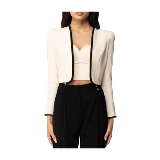 Elisabetta Franchi Femme, Vestes, Beige, Taille: 44 FR Veste L&eacute;g&egrave;re en Cr&ecirc;pe avec Passepoil 3D