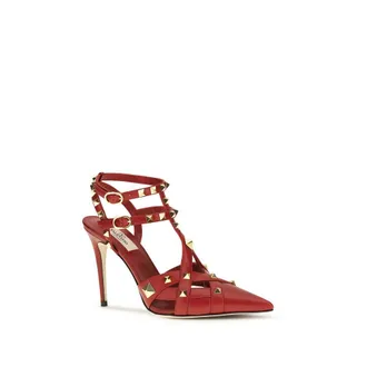 Valentino Garavani Womens Studdy D&eacute;collet&eacute; Heel Red Goatskin