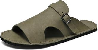 Generic Sandales plates en cuir v&eacute;ritable pour homme - Bout ouvert - Antid&eacute;rapantes - Pour l&eacute;t&eacute; - L&eacute;g&egrave;res - Pour la plage, kaki, 39 1/3 EU