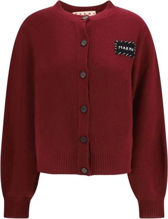 Marni Femme, Pulls, Rouge, Taille: 40 FR Cashmere Cardigan with Logo Patch