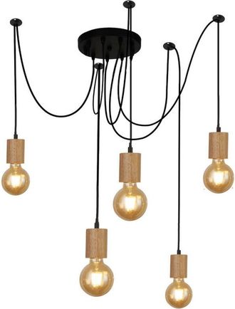 Searchlight Searchlight - Spinny Suspension à 5 lampes, bois et métal noir