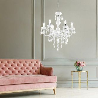 ETC Shop Etc-shop - Kronleuchter Acryldekor wei&szlig; Luster Esszimmer Beleuchtung Chrom cuimbra i