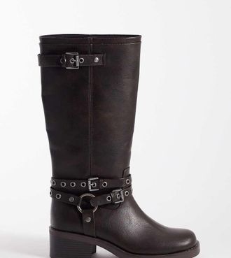 Asos Curve - Cassandra - Bottes style motard &agrave; oeillets - Marron poli-Brown