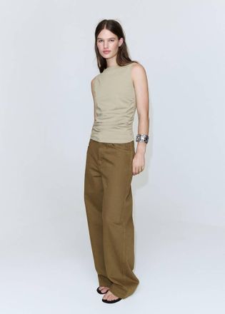 Mango Top en coton drap&eacute; kaki - Femme - XXS - MANGO