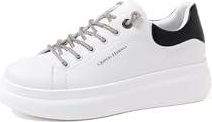 Queen Helena Queen Helena Chaussures de Sport Basses avec Lacets &agrave; Paillettes Sneakers avec Plateau Femme X30-11, Blanc et noir., 36 EU