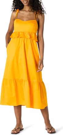 Amazon Essentials Damen Fit and Flare-Midi-Rüschenkleid aus Baumwollsatin mit Empire-Taille, Goldgelb, XXL