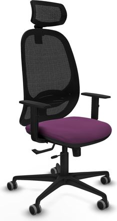 Piqueras y Crespo Lilafarbener Schreibtischstuhl mit 1D-Armen, h&ouml;henverstellbare Lendenwirbelst&uuml;tze und h&ouml;henverstellbares Kopfteil und Neigungsverstellung, Schwarz/Vio