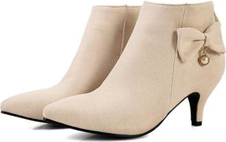 Generic Escarpins élégants à bout pointu avec fermeture éclair dans le dos et noeud pour femme, abricot, 40.5 EU