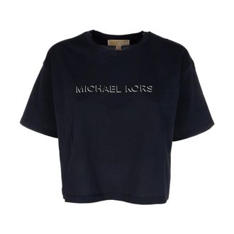 Michael Kors Femme, Tops, Bleu, Taille: 38 FR Logo Embossed Cotton T-Shirt