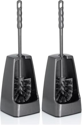 KELA Klob&uuml;rste mit Beh&auml;lter halbseitig ge&ouml;ffnet, 38 cm, Toilettenb&uuml;rste, WC B&uuml;rstengarnitur Levin, dunkelgrau (Packung mit 2)