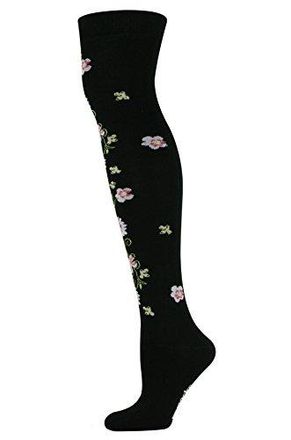 MySocks Au-dessus du genou Chaussettes Fleur Conception Vigne de fleur noire