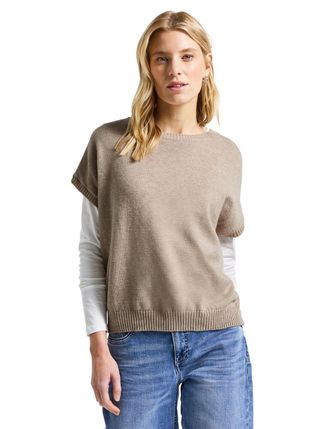 Street One Damen 3015629 &Auml;rmelloser Cozy Sweater, Morning beige Mel, 46