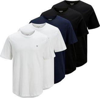 Jack & Jones T-shirt à col rond avec logo pour homme, Blazer blanc / noir / bleu marine, XXL