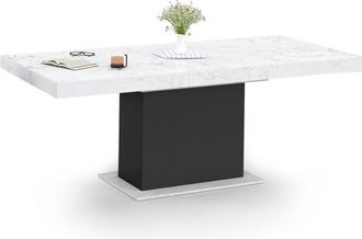 IDMarket Idmarket - Table &agrave; manger extensible rectangle eden 6-10 personnes plateau effet marbre blanc alaska et noir 160-200 cm