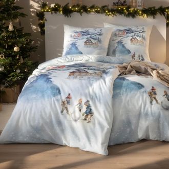 ESTELLA Flanell Winter Bettw&auml;sche Set Flausch Bettgarnitur | 100% Baumwolle | Deutsche Markenqualit&auml;t | 155x220 cm + 80x80 cm | Design 09