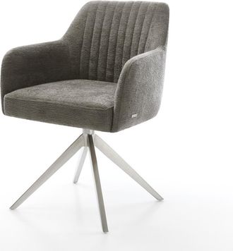 DELIFE Drehstuhl Greg-Flex Bouclé Soft Schlamm Kreuzgestell breit Edelstahl 360° drehbar Wippfunktion Taschenfederkern, Esszimmerstühle