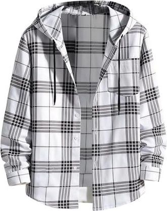 Generic Haut &agrave; capuche d&eacute;contract&eacute; &agrave; carreaux pour homme - Chemise &agrave; manches longues avec poche boutonn&eacute;e - Cordon de serrage - Pour un usage quotidien - Vest