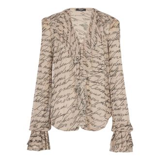 Balmain Chemise &agrave; imprim&eacute; lettres damour &agrave; volants - Femme - Blouses et Chemises - Beige - Taille: 40 FR