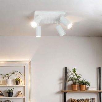 Licht-Erlebnisse Deckenspot Edelstahl Aluminium Wei&szlig; B&uuml;ro Flur 25 cm GU10 quadratisch 4-flammig zielgerichtet flexibel kleine Deckenleuchte K&uuml;che LEO