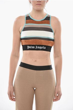 Palm Angels Lurex Knit Crop Top With Striped Pattern And Logo Elastic Ba size Xs