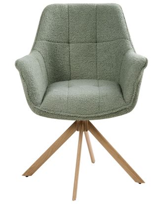 Beliani Esszimmerstuhl gepolstert Boucl&eacute; hellgr&uuml;n gesteppt drehbar mit Armlehnen modern Hayden