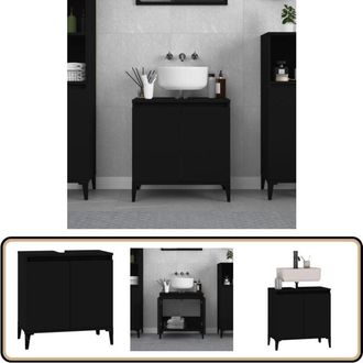 vidaXL Vidaxl - Waschbeckenunterschrank Schwarz 58x33x60 cm Holzwerkstoff - Waschtisch Unterschrank - Badezimmermöbel - Schubladen - Holzwerkstoff - Schwarz