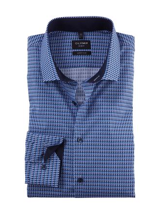 Olymp Herren Businesshemd Langarm No. Six,Digitaldruck auf Uni,super Slim,Modern Kent,Marine 18,46