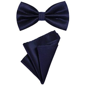 DonDon noeud papillon et mouchoir pour hommes de couleur assortie et à taille réglable,Bleu Foncé,Taille unique