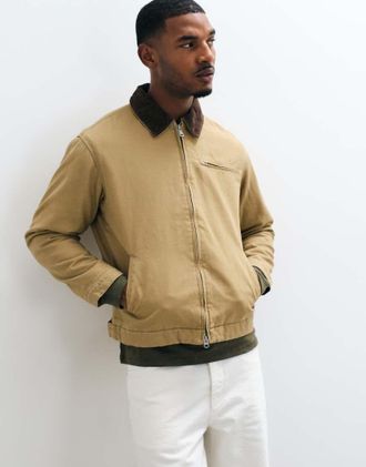 Jack & Jones Worker-Jacke mit Doppelrei&szlig;verschluss und Cordkragen in Beige-Neutral