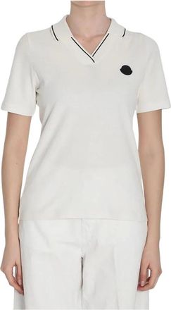 Moncler Femme, Tops, Beige, Taille: 38 FR Polo V-Neck Logo